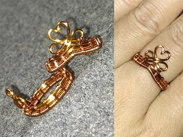 Copper wire heart crown ring - DIY wire jewelry 166