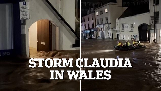 Floodwaters breach buildings and submerge cars in Wales