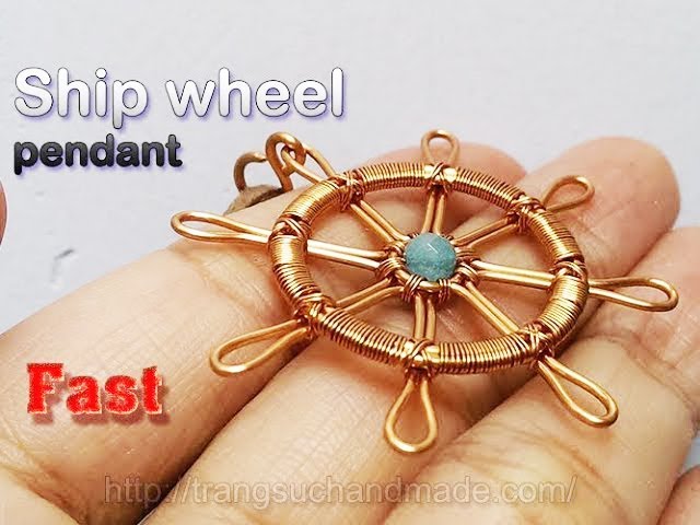 Ship wheel pendant from copper wire and small stone - fast version 330