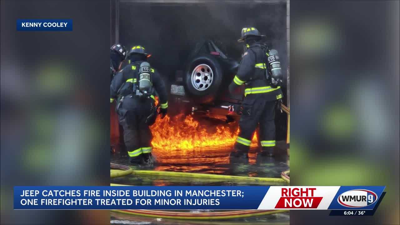 Firefighter suffers minor injuries after car fire inside Manchester ...