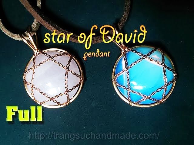 Star of David pendant with opalite and pink quartz round cabochon ...