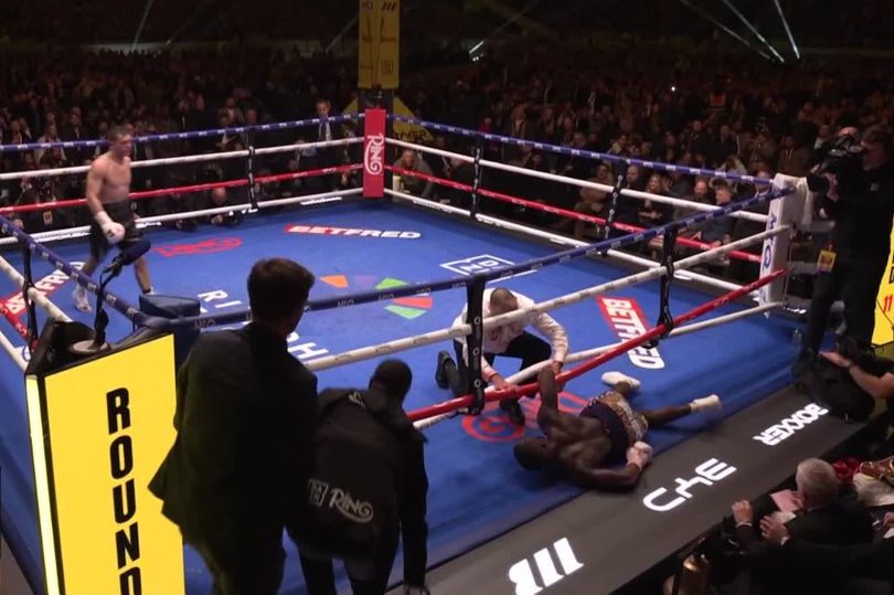 Brit boxer Ekow Essuman crashes out ring and given oxygen in KO by Jack ...