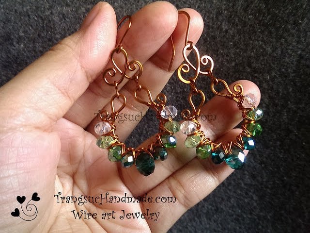 Earring with sparkling crystal - How to make wire jewelry 116