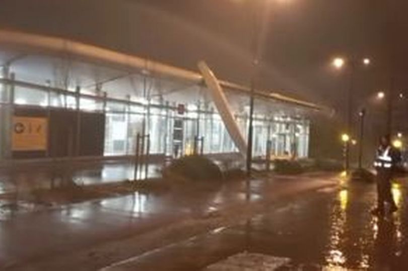 Oldham bus station roof damaged as Storm Claudia hits the town