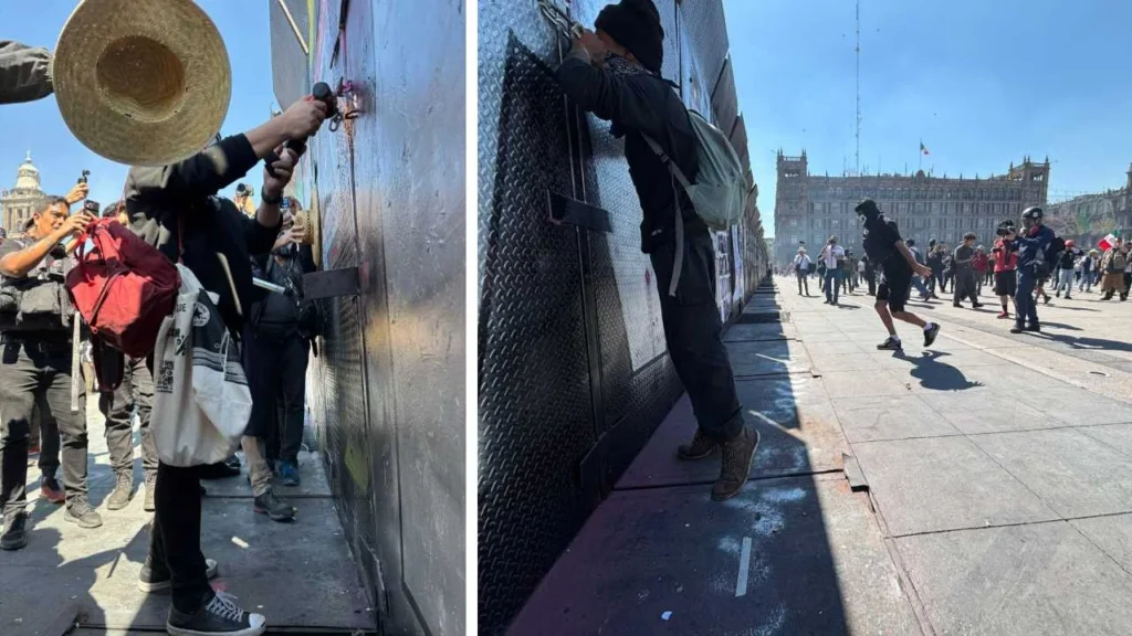 Manifestantes asedian Palacio Nacional, buscan derribar muro