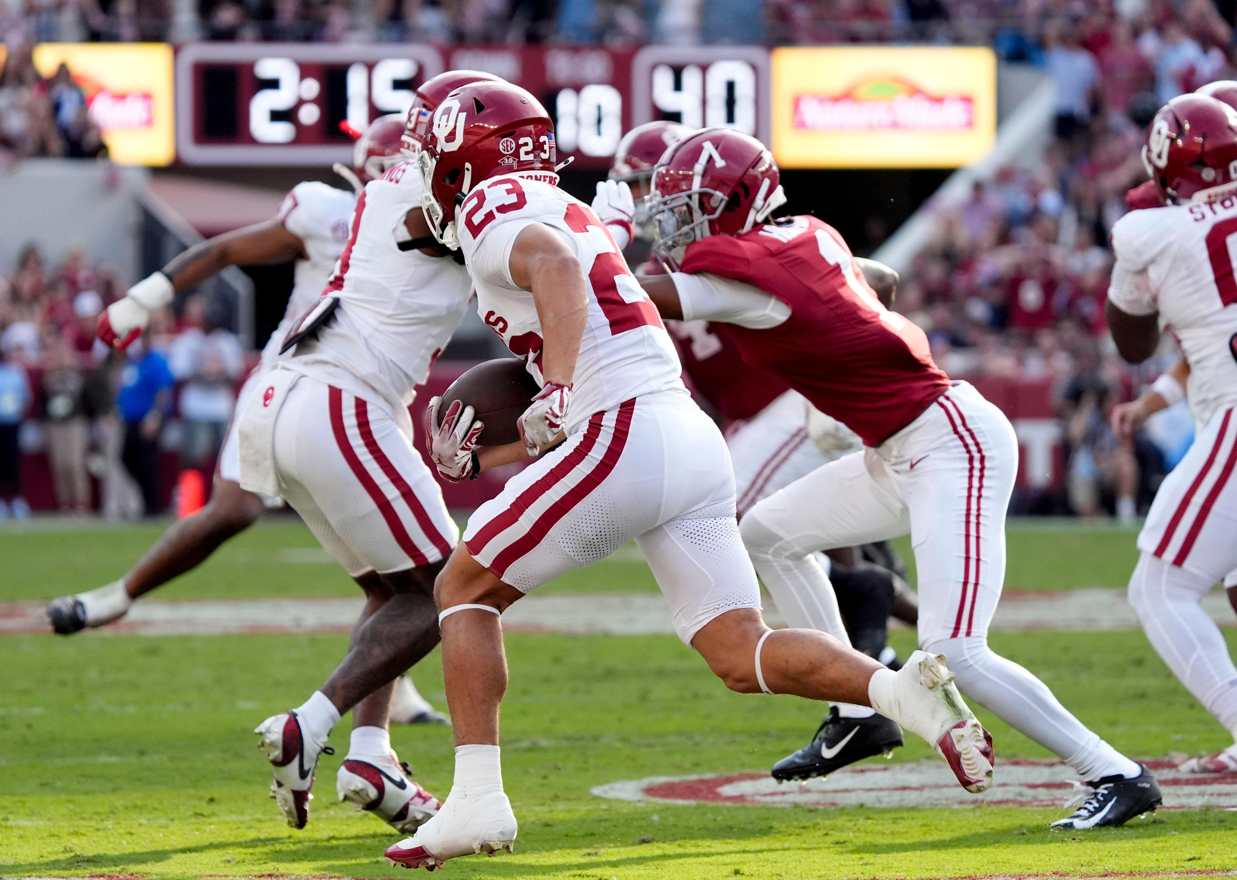 Watch OU football DB Eli Bowen score 87-yard pick-6 against Alabama