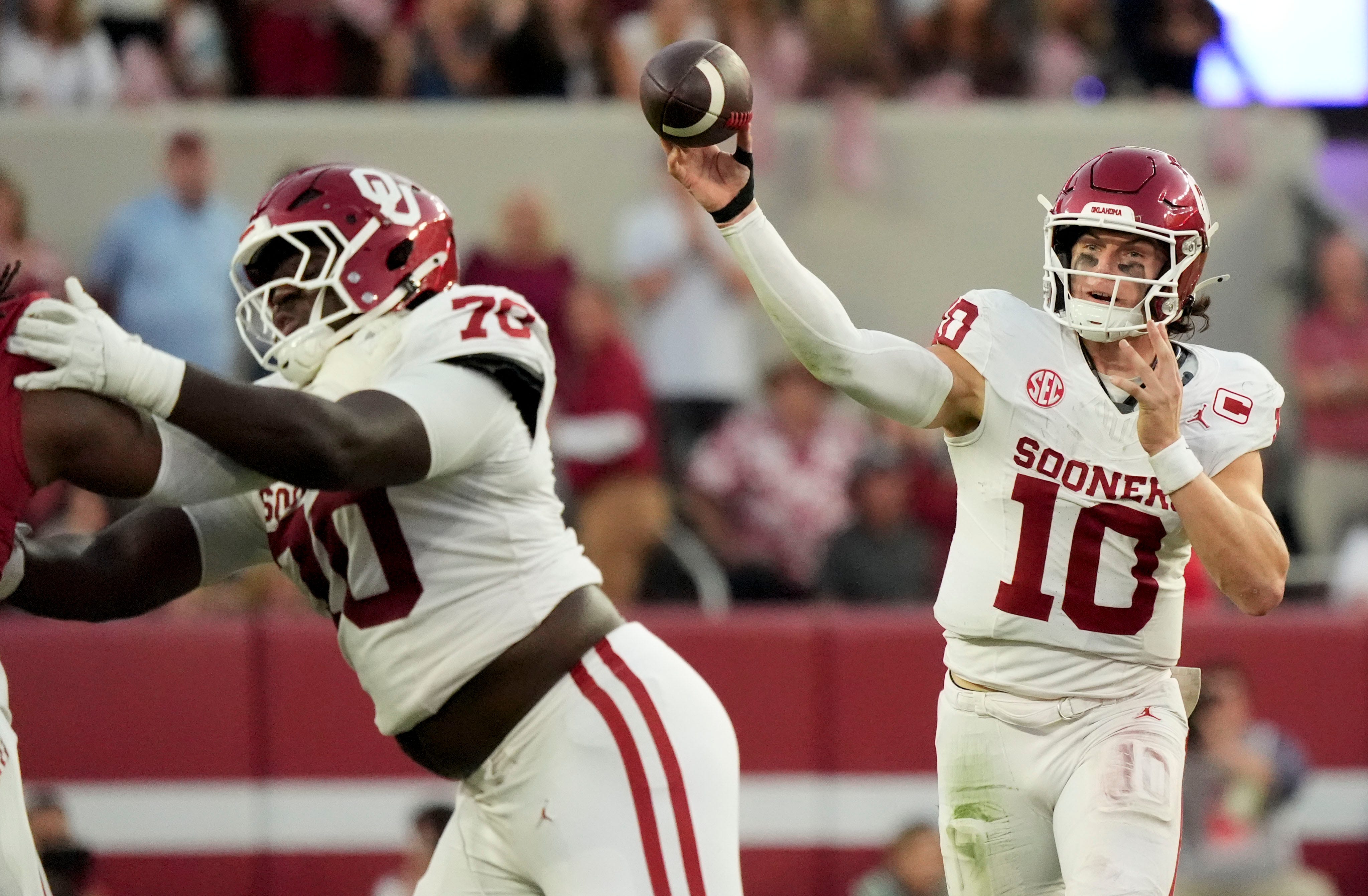 John Mateer has high praise for Oklahoma's defense after beating Alabama