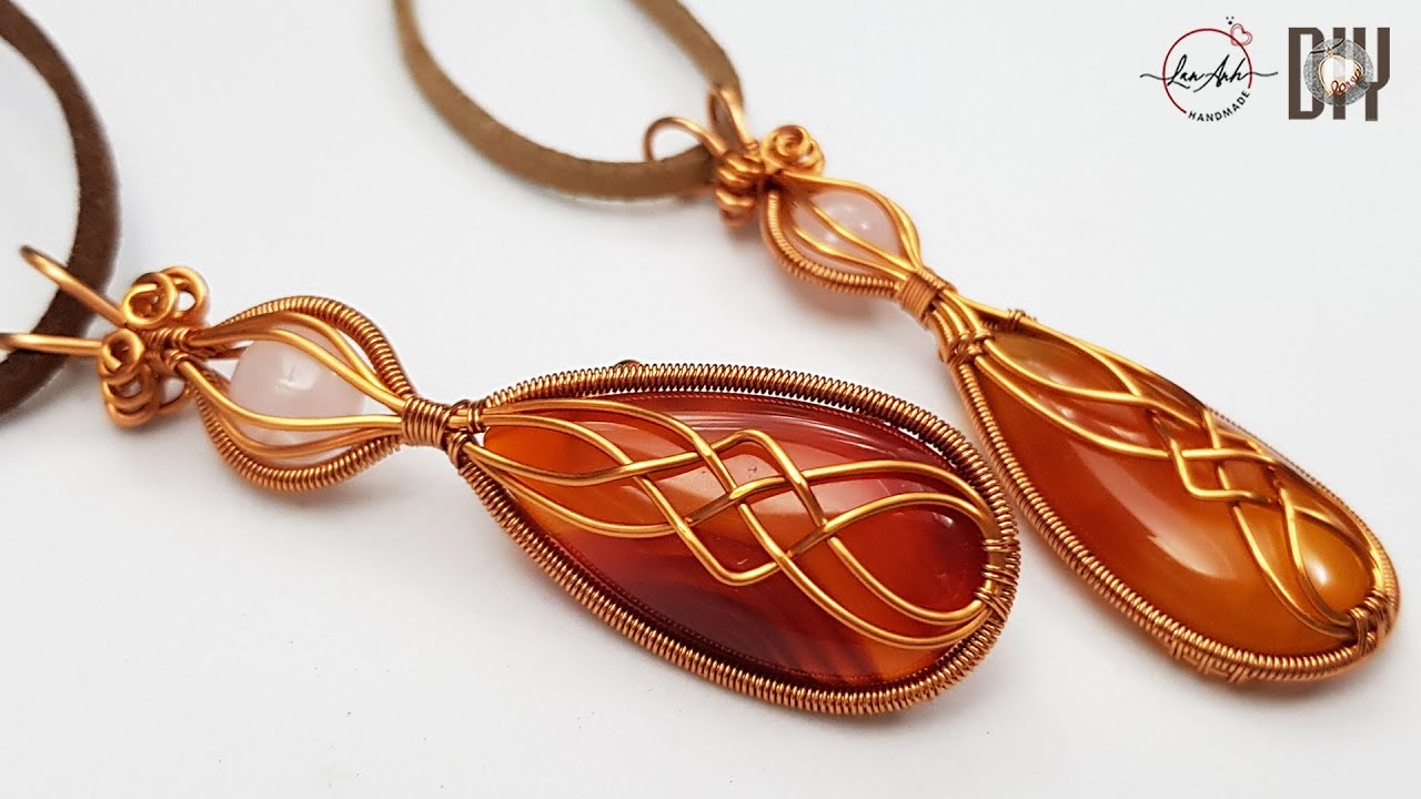 Criss-cross wire pendant with drop stone and half round cabochon - Wire ...