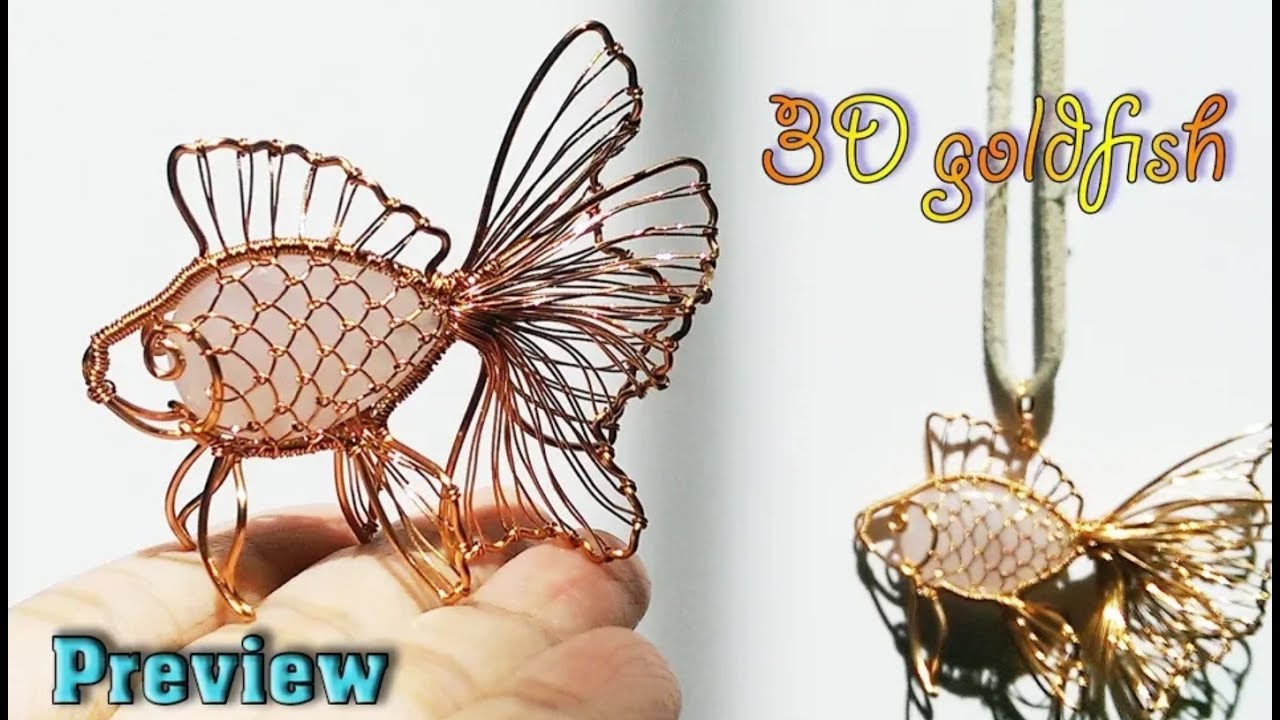 Preview 3D goldfish from copper wire and flat stone teardrop of Lan Anh ...