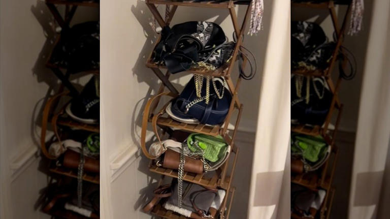 Repurpose Your Old Shoe Rack For Extra Purse Storage In Your Closet