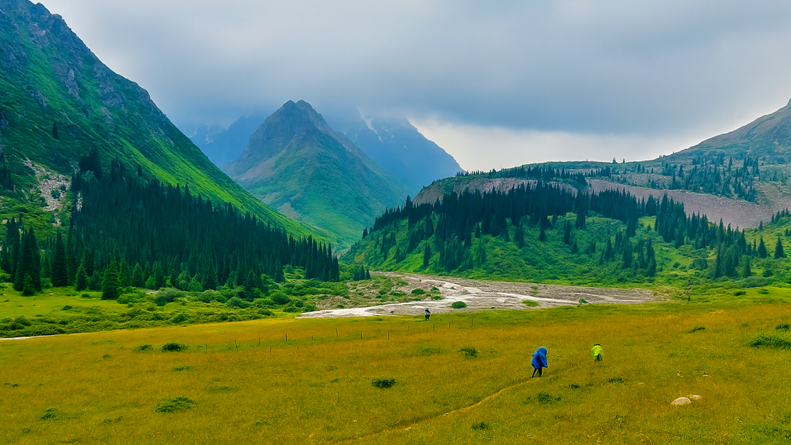 Een Rustige Reis Boven de Wilde Natuur van Kazachstan