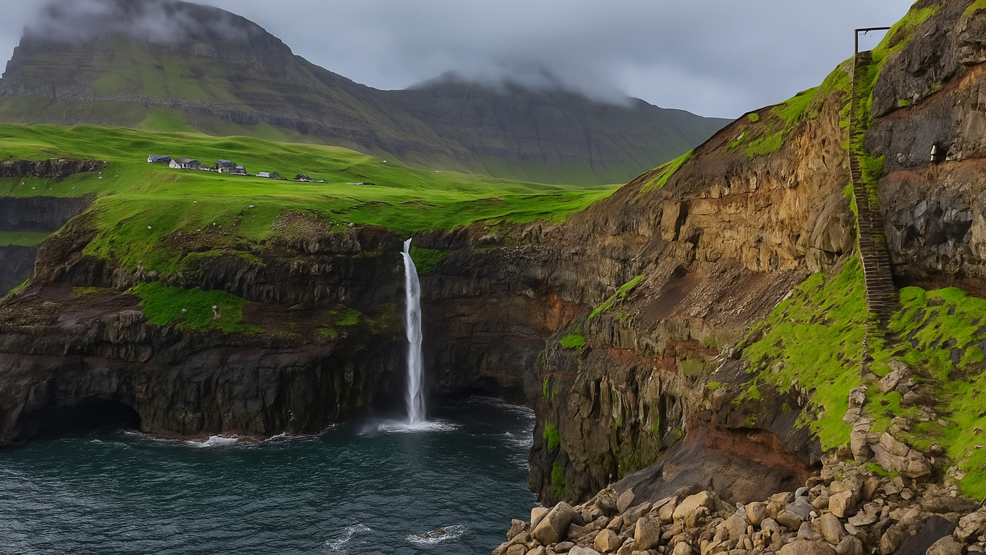 Cascata che si getta direttamente nell'oceano