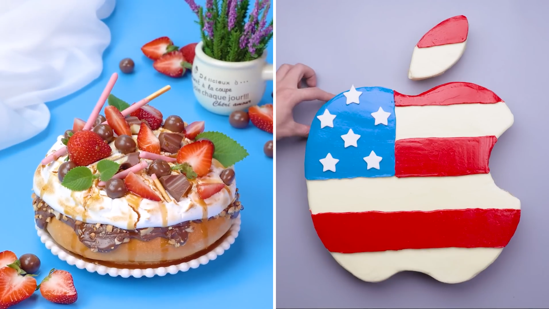 Aardbei Donut Dessert en USA Apple Logo Taart