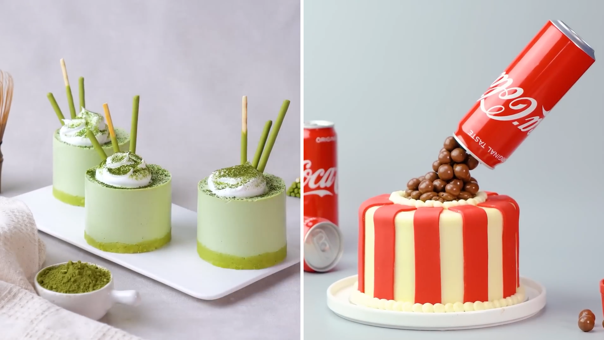 Matcha Mini Cakes and Floating Soda Pour Cake