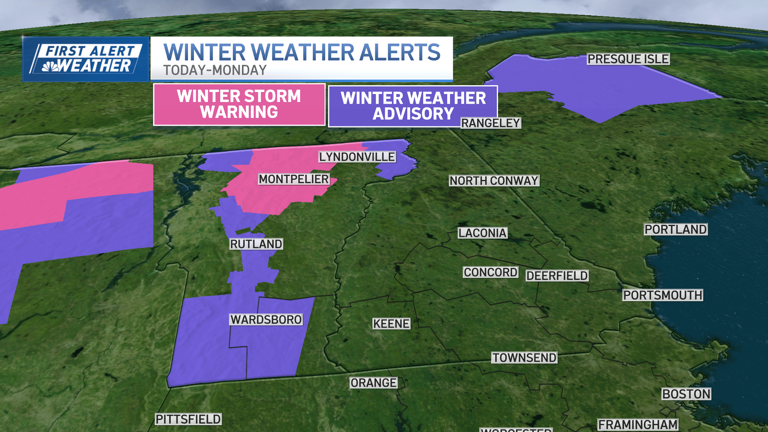 Spotty showers in southern New England, plowable snow up north