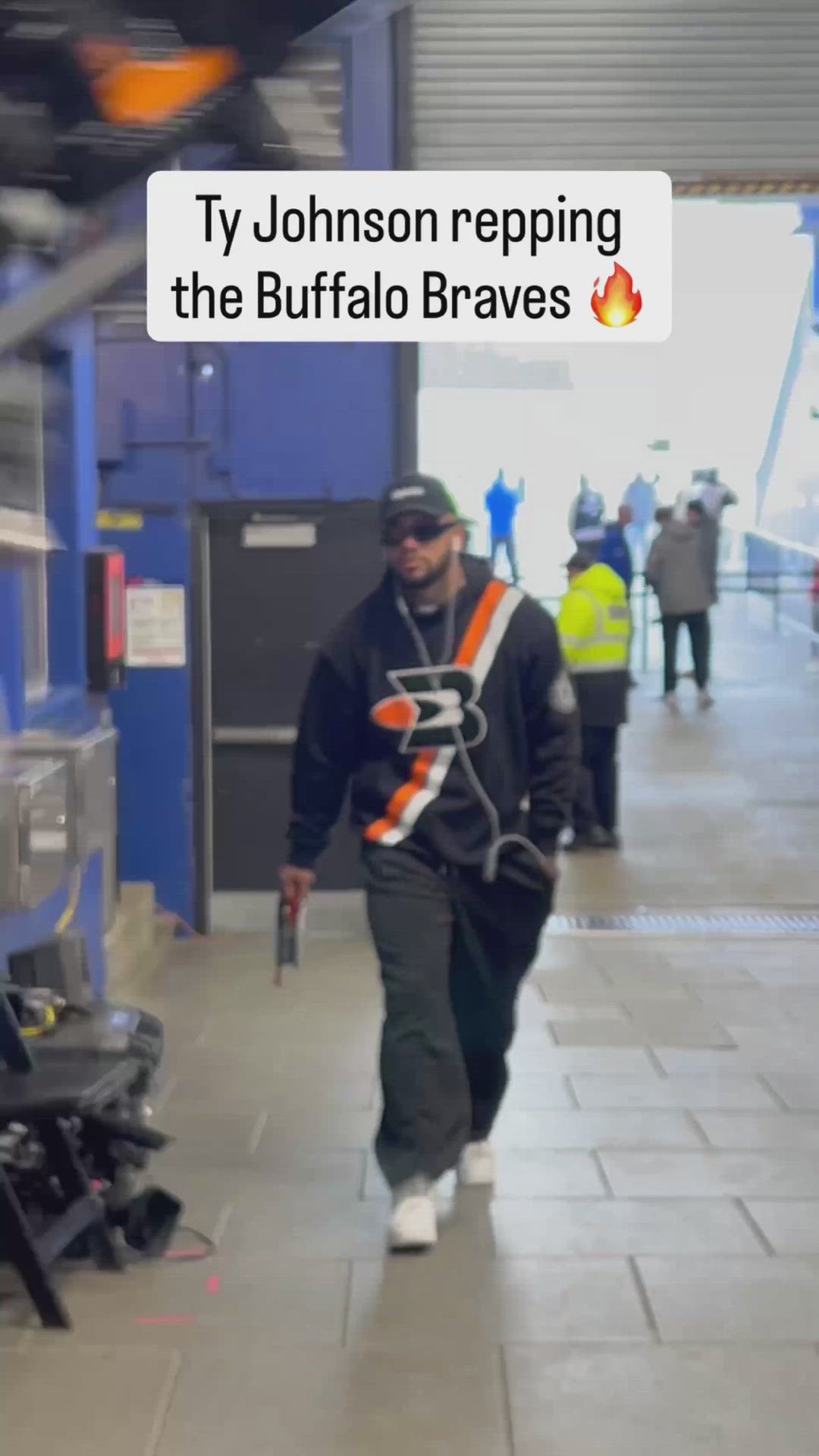 Ty Johnson wearing Buffalo Braves merch