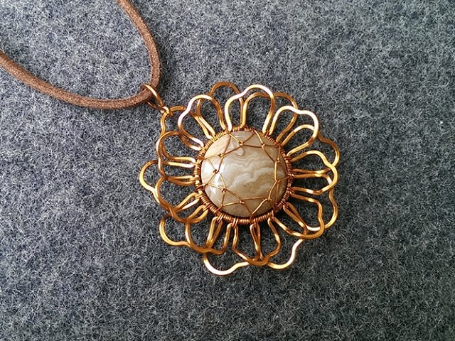 Copper wire flower pendant - handmade jewelry design 115