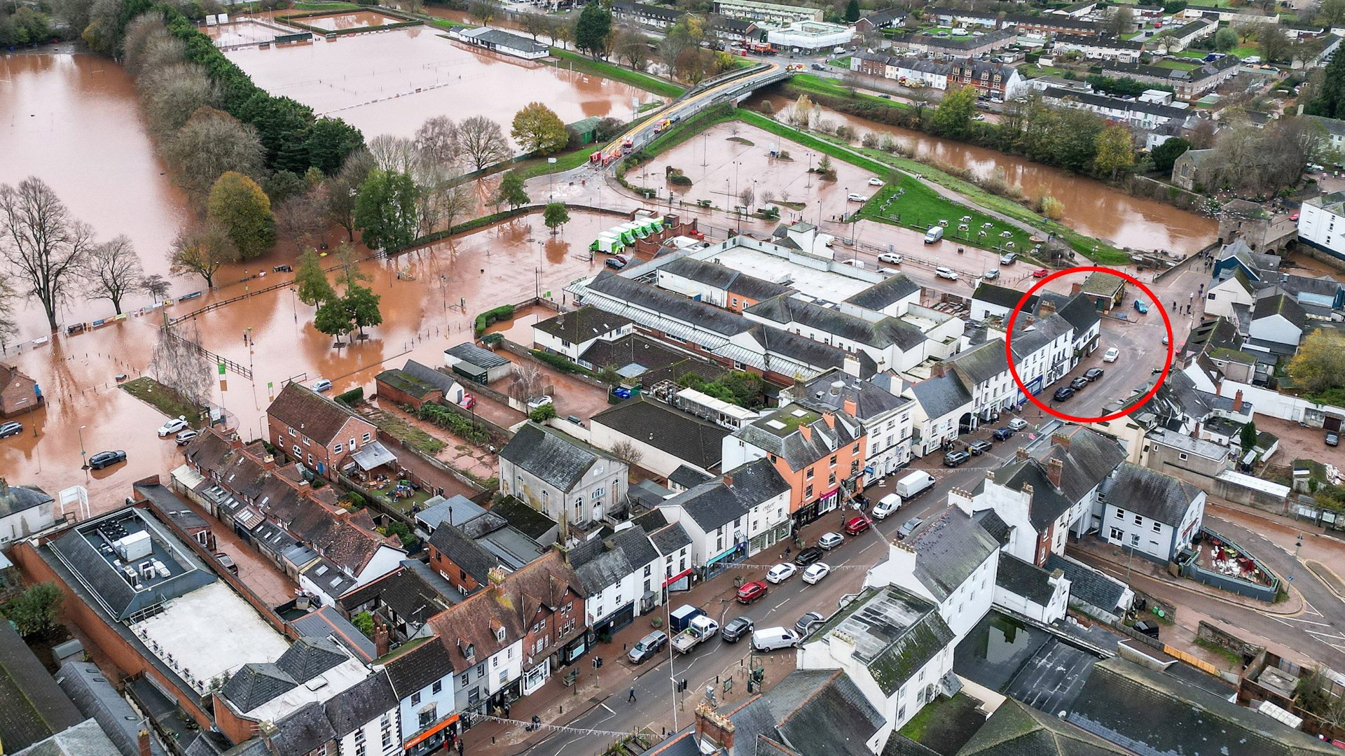 Drone footage shows Monmouth flooding after Storm Claudia