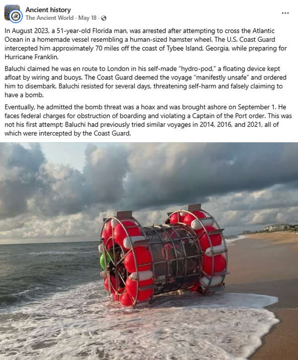 Did Florida man attempt to cross the Atlantic in hamster wheel?