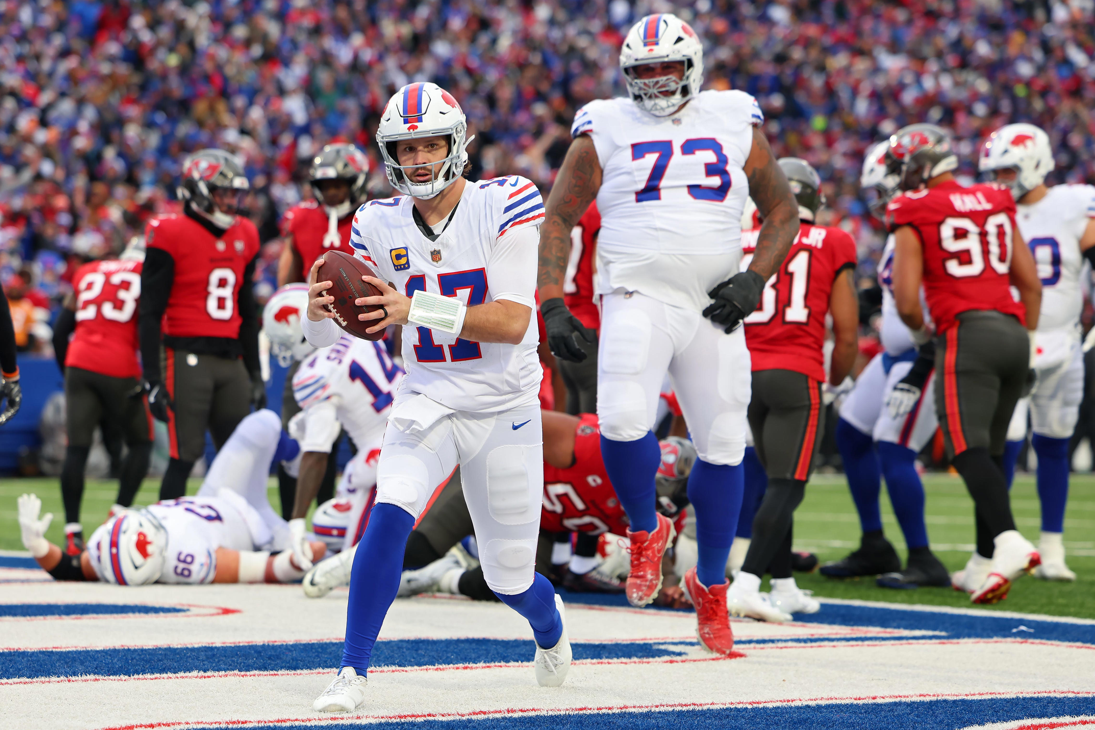 Josh Allen scores six touchdowns in win over Buccaneers, shatters ...