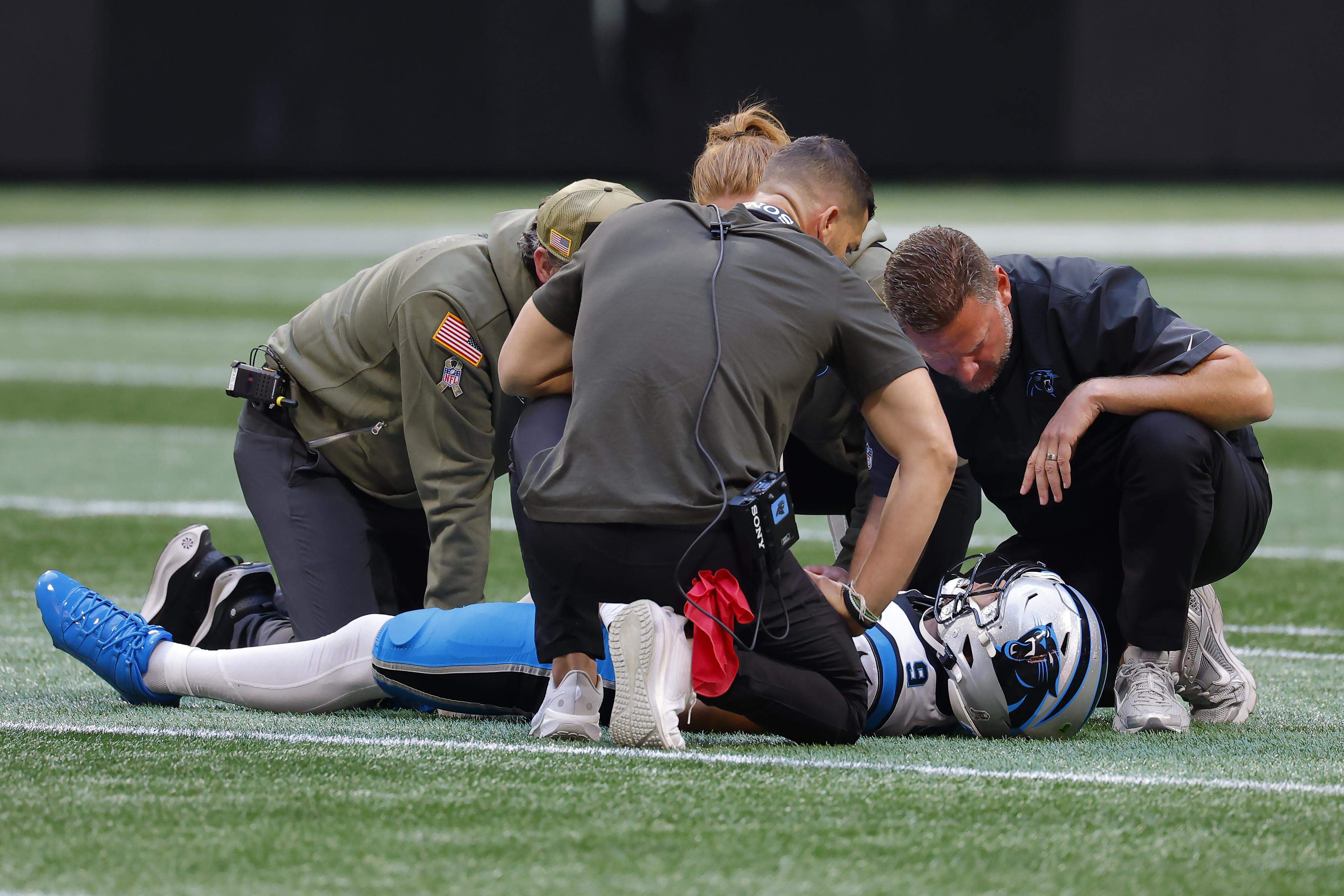 Carolina Panthers QB Bryce Young leaves game vs. Falcons following sack