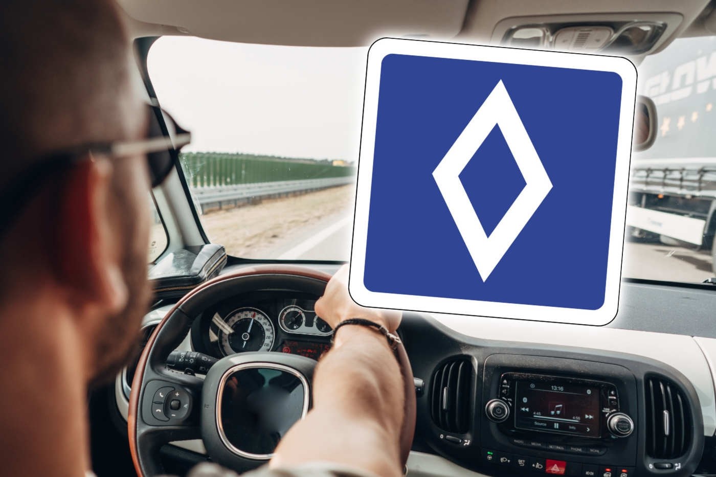 Nowy znak na autostradach. Biały romb na niebieskim tle to 600 zł mandatu