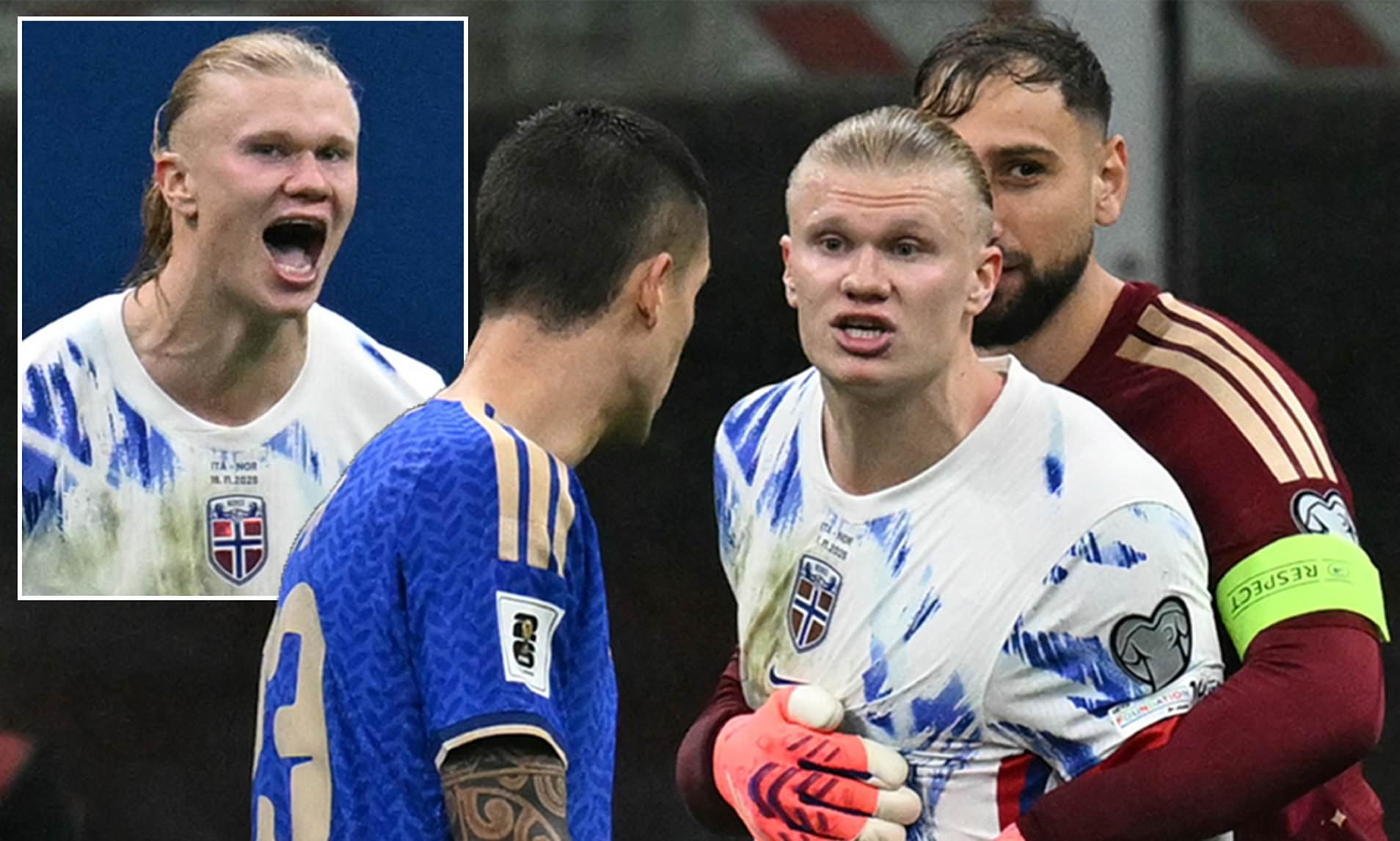 Erling Haaland has to be HELD BACK by Gianluigi Donnarumma in spat with ...