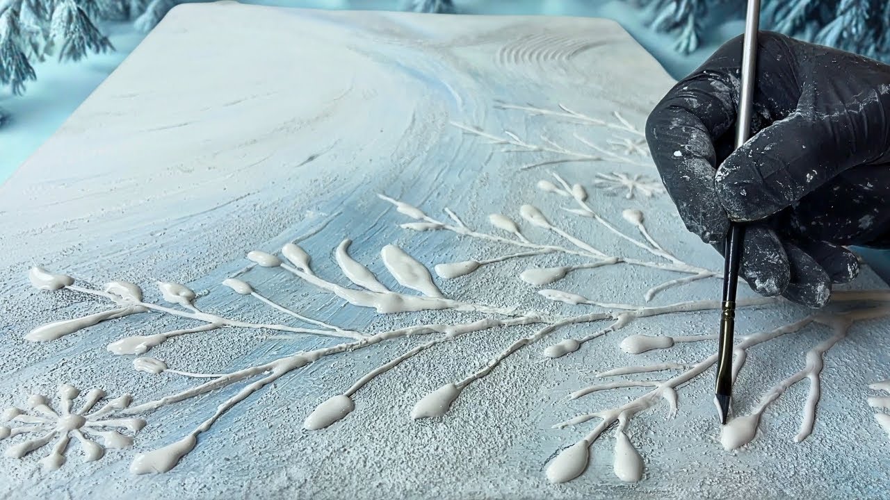Easy winter art techniques to create beautiful texture with paste ️