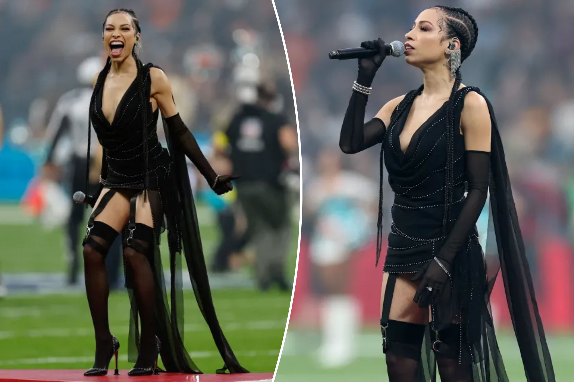 Singer Karina Pasian slammed over outfit during US national anthem at first-ever NFL game in Spain