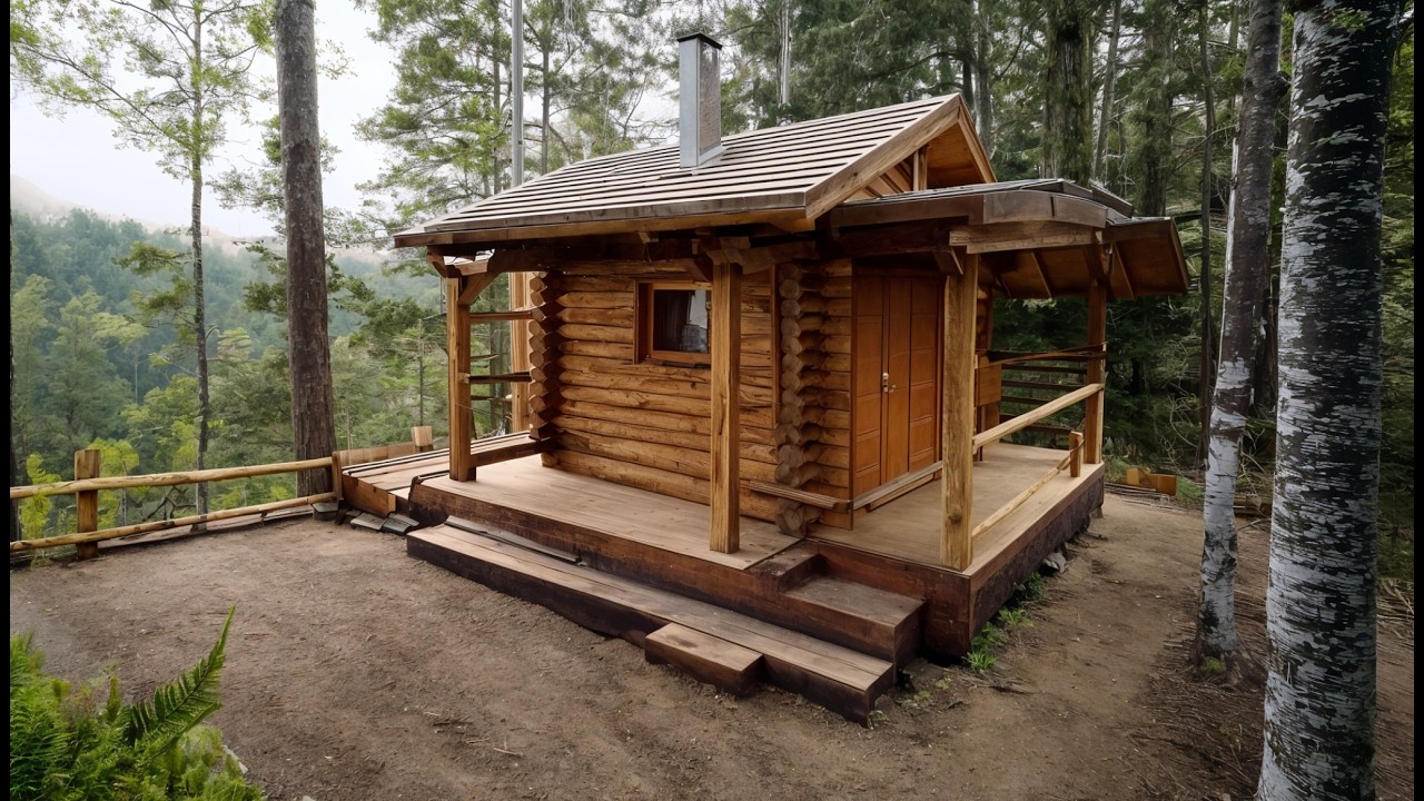 Built a house of logs in the middle of the forest