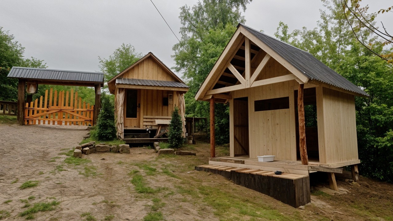 Building a mini settlement in the forest. House for overnight stay