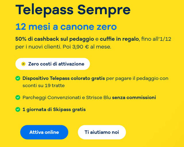 Telepass Sempre: 12 mesi a canone zero e cuffie in regalo fino al 1 ...