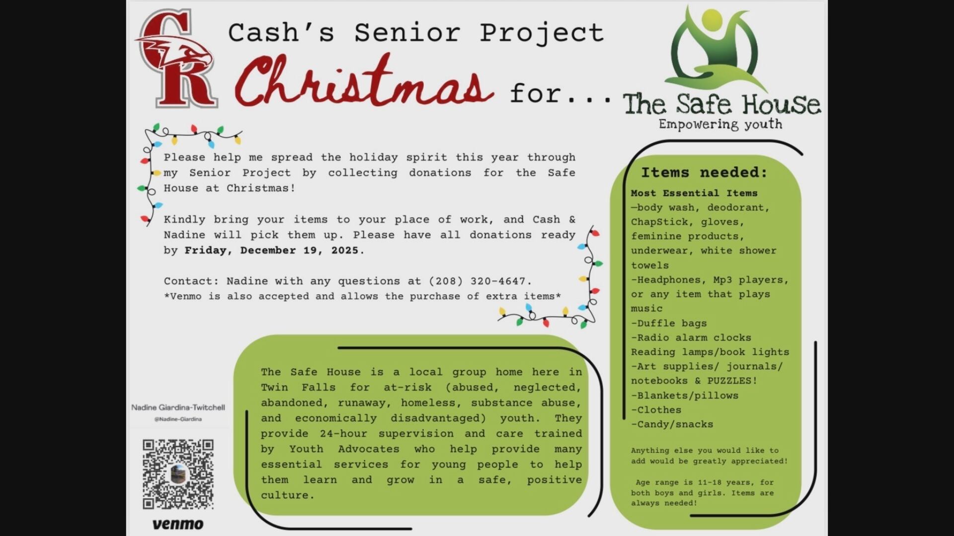 Senior project supports the Safe House
