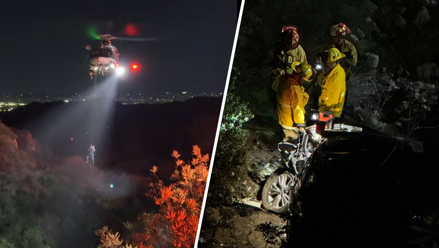 Car falls 70 feet off Sylmar cliff, injuring 2 people