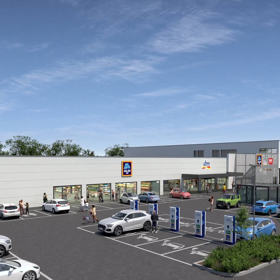 Meilenstein auf der Großbaustelle in Kenn: Das Fachmarktzentrum nimmt ...