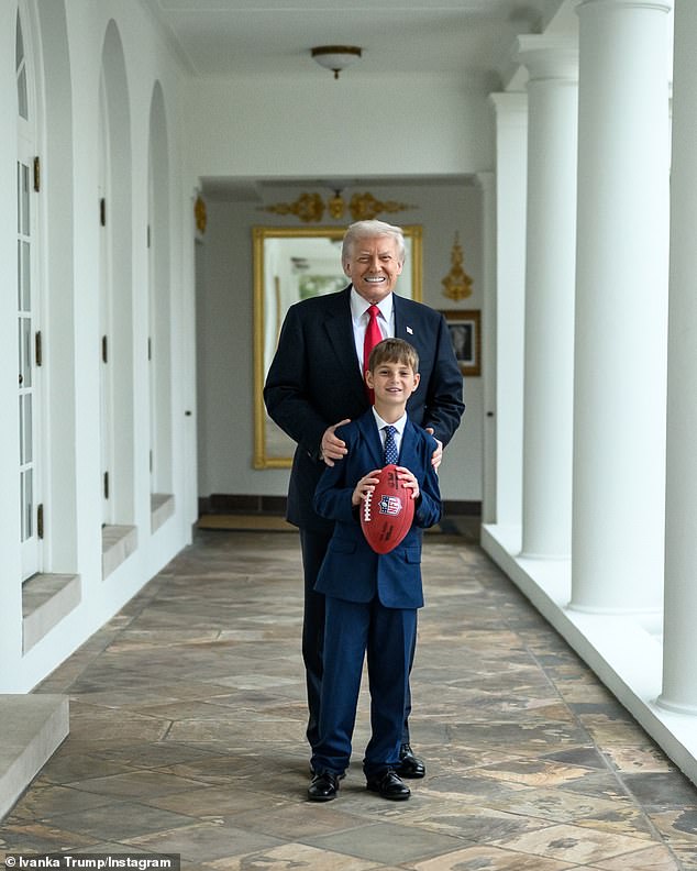 Trump's in grandpa mode! President catches football with doting ...
