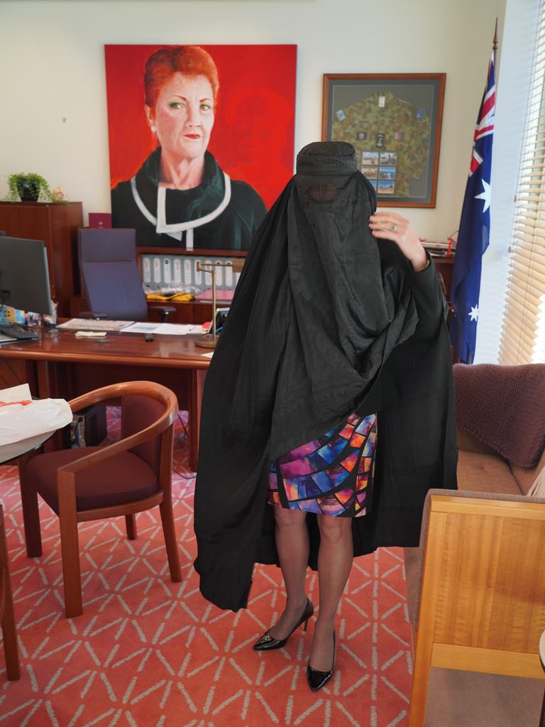 ‘Shame on you’: Hanson’s new burqa stunt