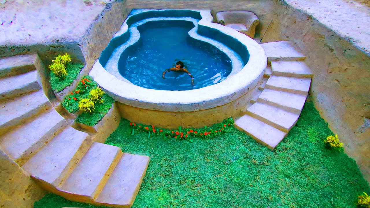 Building a multi-level underground jungle pool with primitive tools
