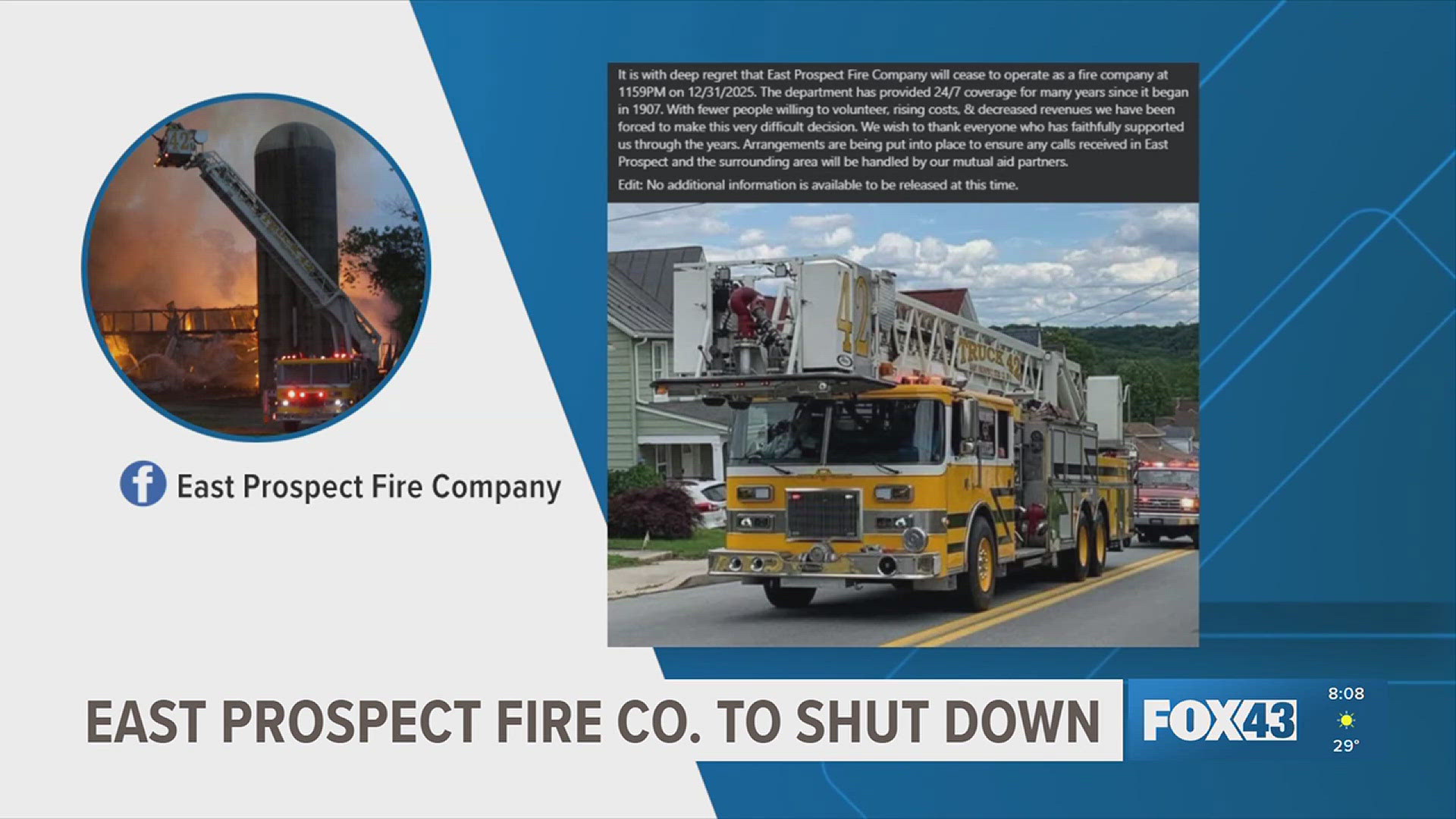 East Prospect Fire Company to shut down