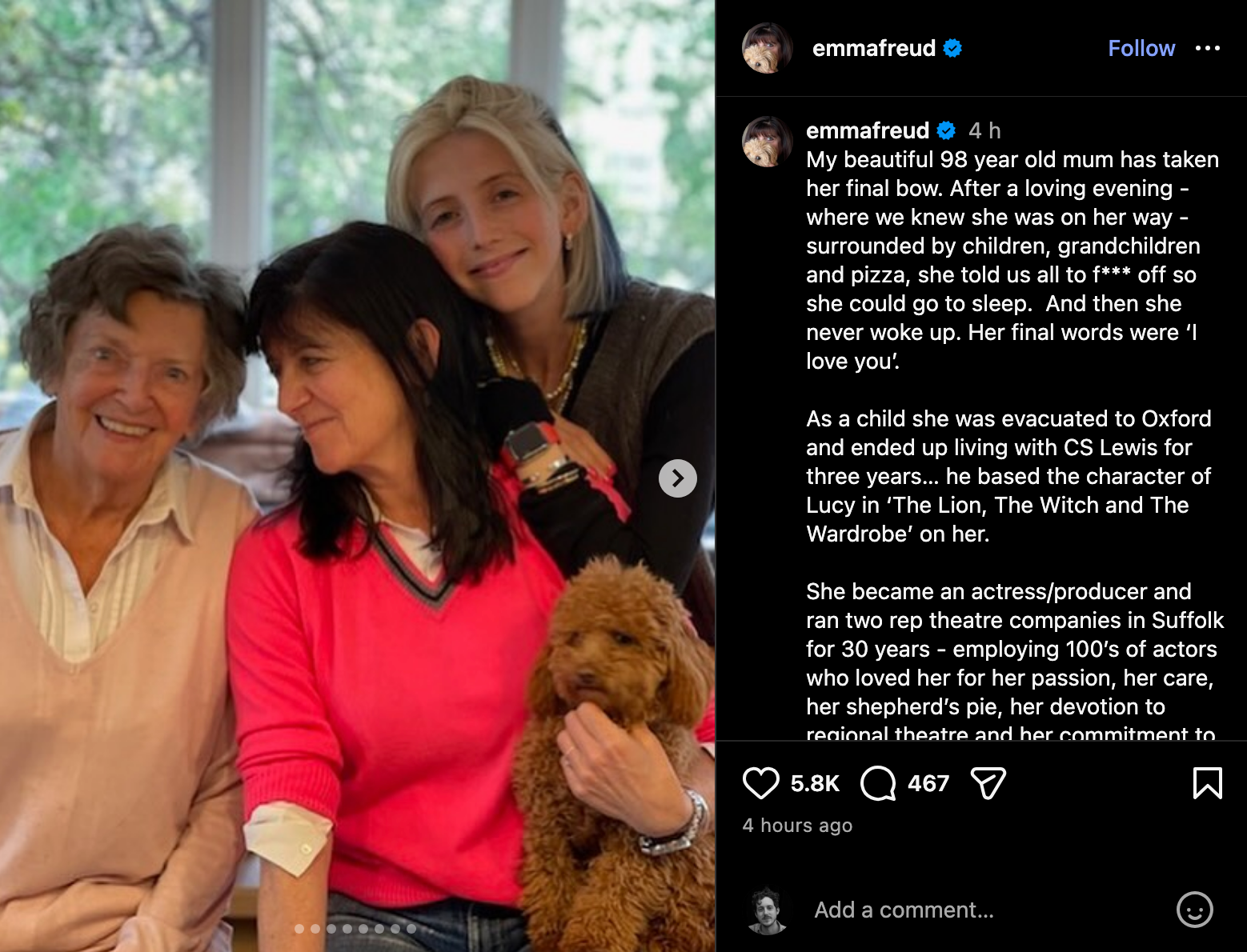 Love Actually actor Jill Freud, who inspired Narnia character, dies