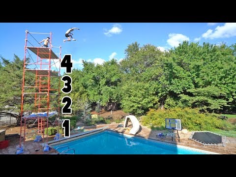 Daring athletes jump from four-story-high backyard cliff