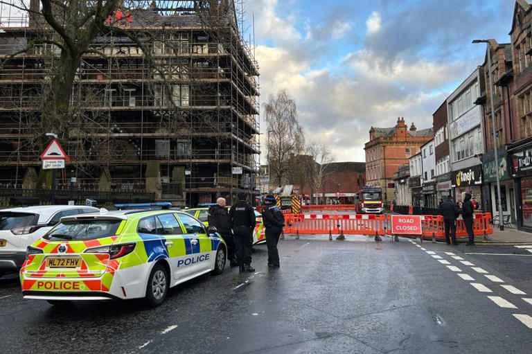 Fire erupts at landmark building in Greater Manchester town centre