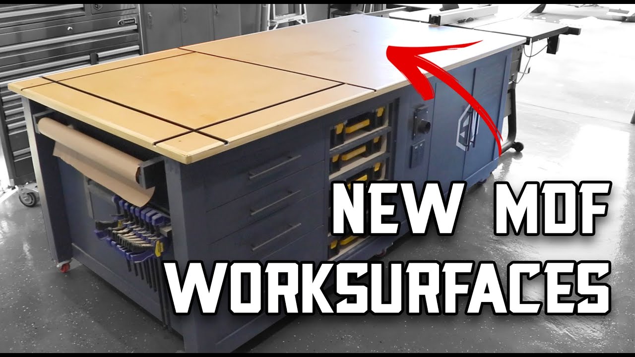 New workshop MDF work surfaces with T-track // Sealing MDF with shellac