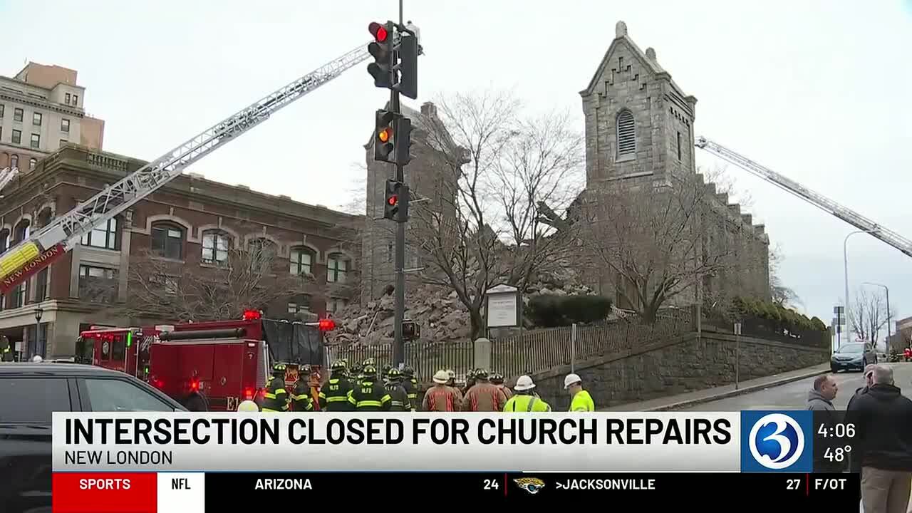 Emergency repairs begin at New London church to prevent collapse