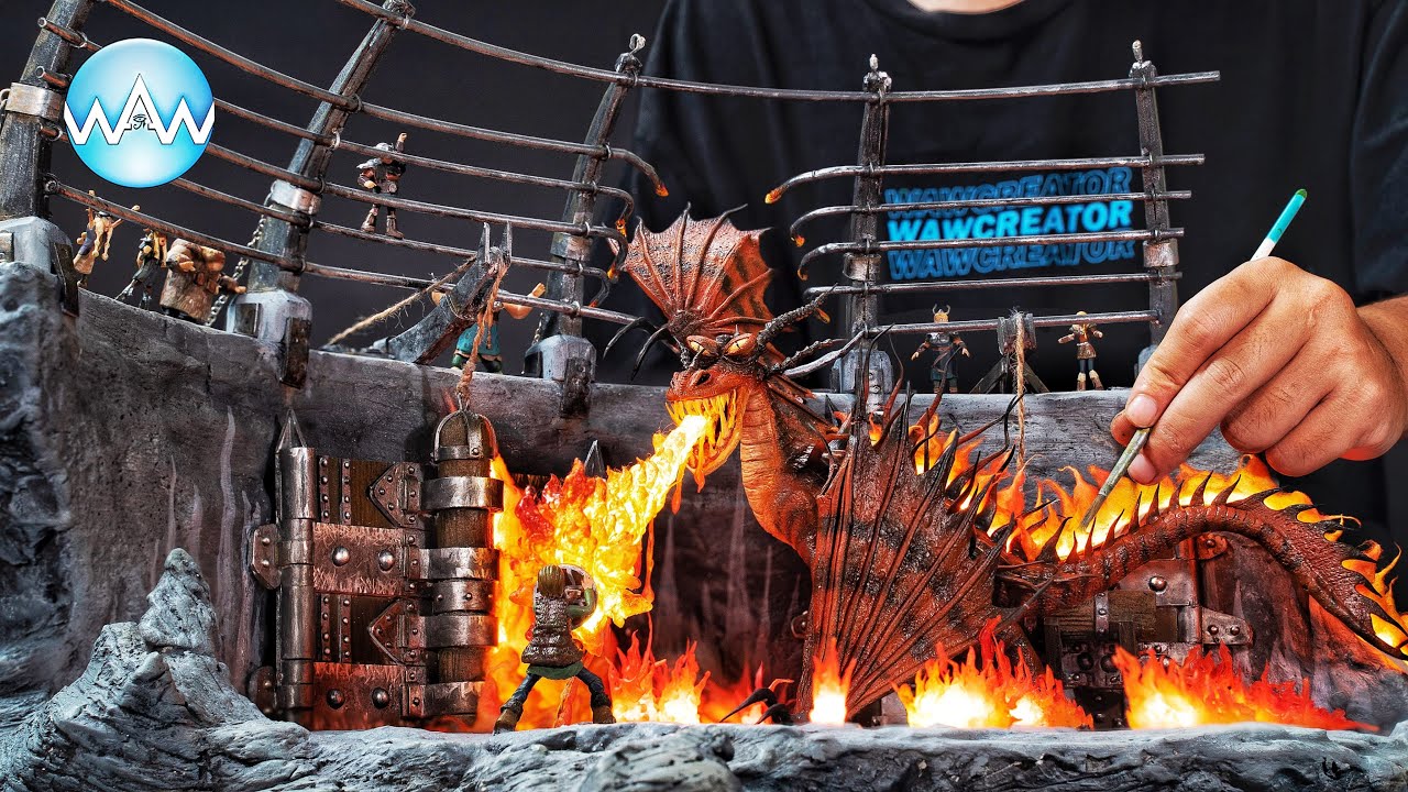I made a realistic dragon training diorama out of clay