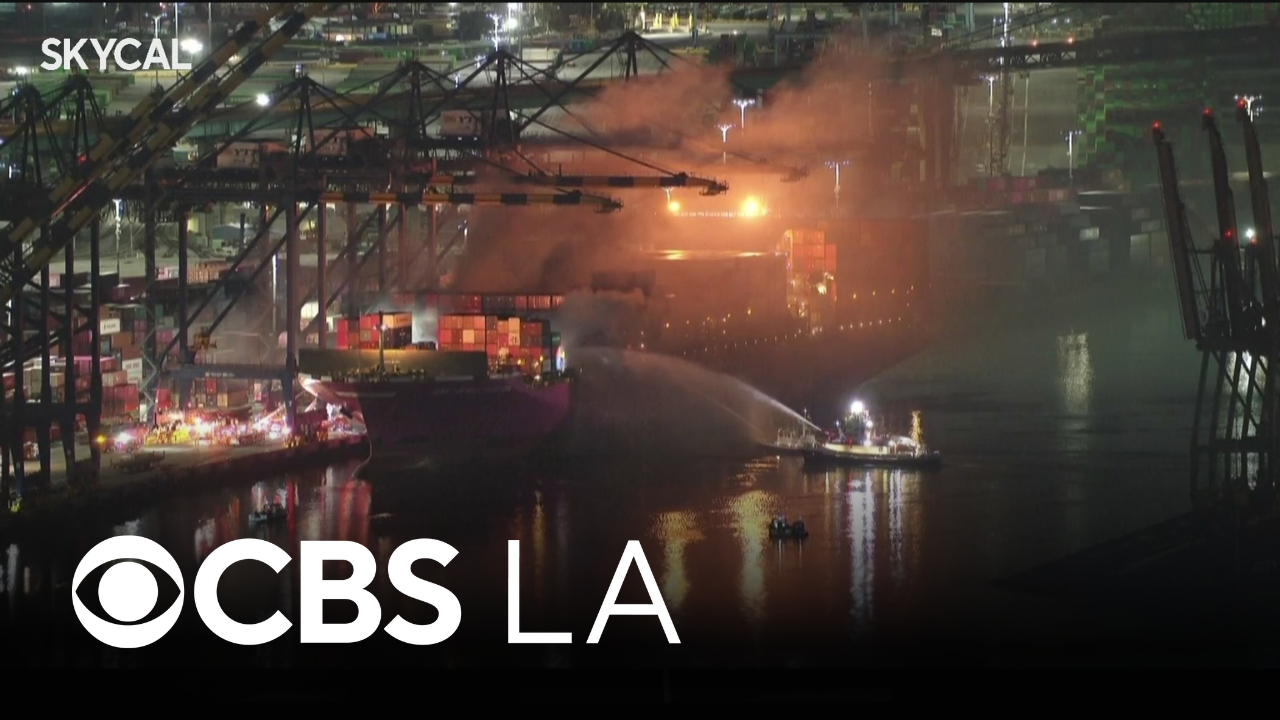 Cargo ship fire continues to burn off the Los Angeles County coast