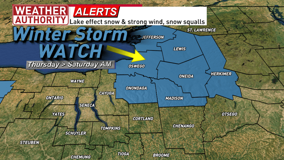 Winter Storm Watch for heavy lake effect snow & strong wind in CNY