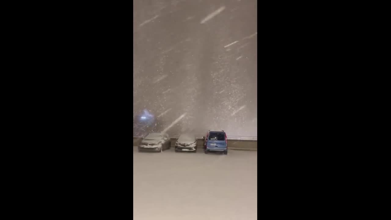 Heavy snow and strong winds at Porte de Versailles in Paris, France