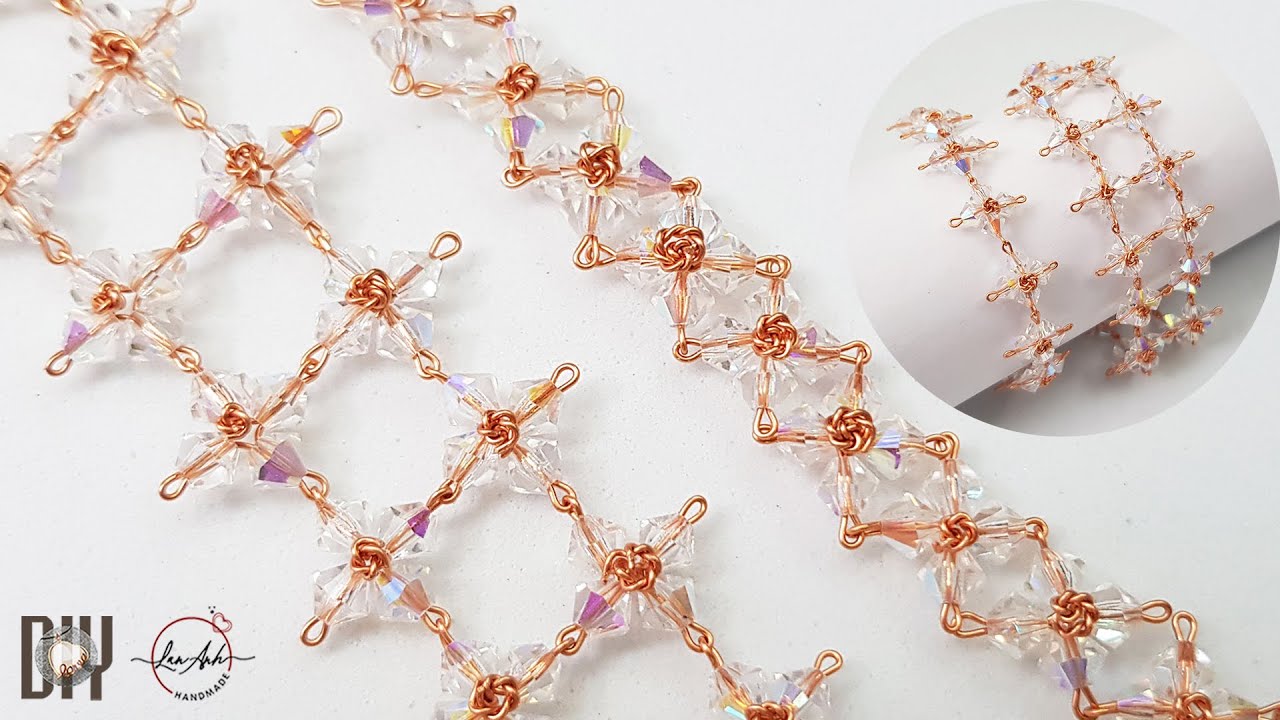 Flower chain bracelet with sparkling crystals - How to make jewelry ...