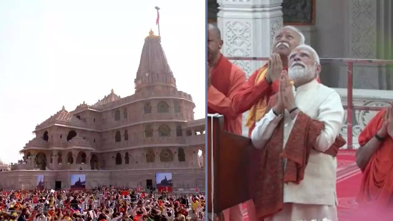 Historic moment in Ayodhya: PM Narendra Modi hoists Dharma Dhwaj atop ...